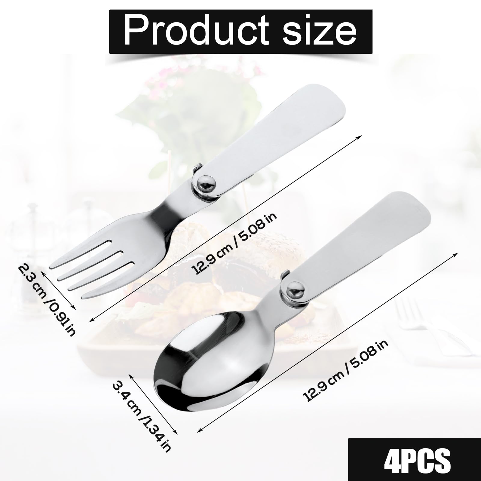 BOXOB 2pcs Folding Spoon & 2pcs Foldable Forks for Thermos Funtainer 10oz Food Jars, Portable Replacement Stainless Steel Spoons Forks for Travel Camping Picnic Outdoor Activities