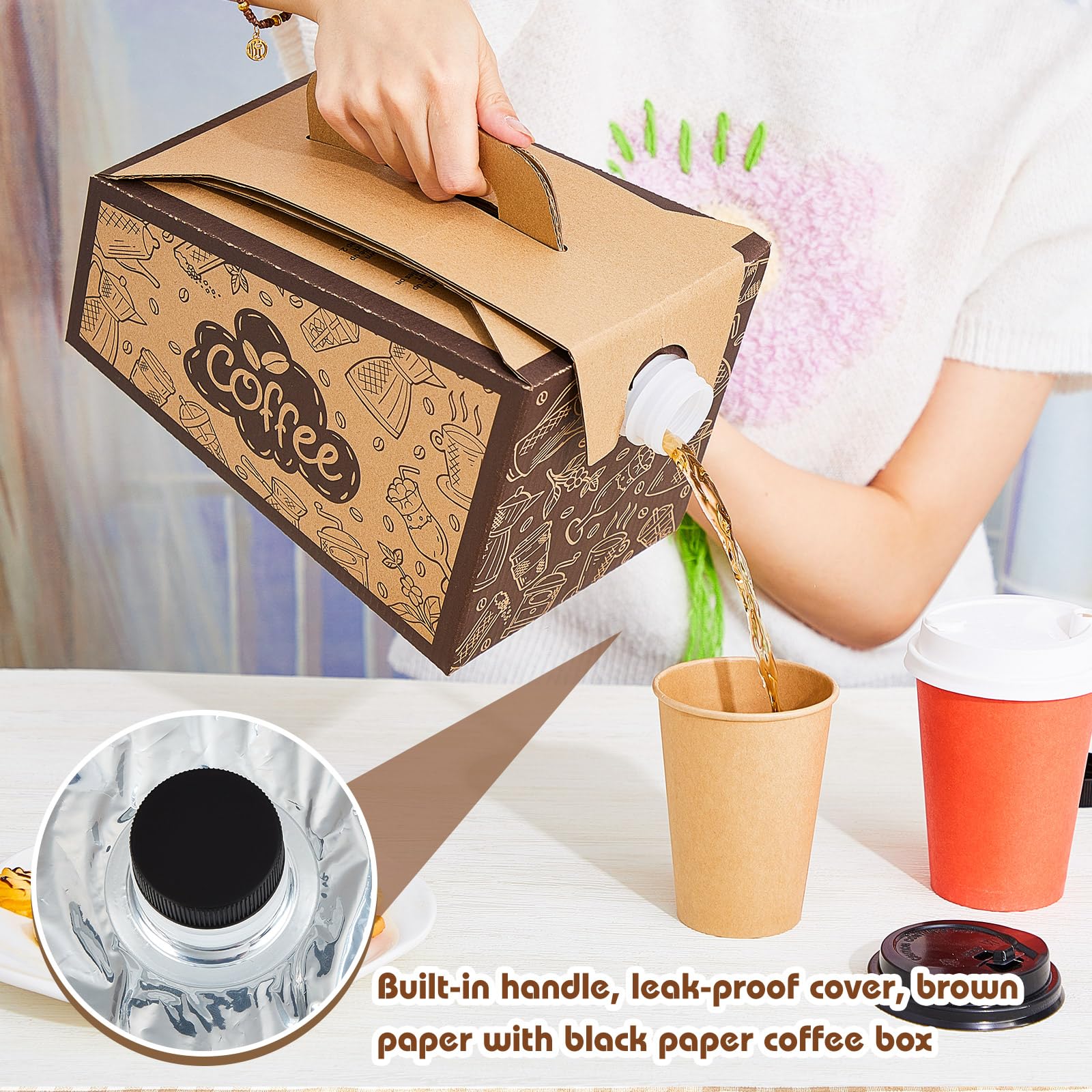 Moinchore 20 Set Coffee Container Disposable Coffee Dispenser 96 oz Insulated Cardboard Hot Cold Bulk Beverage Server Carafe with Handle Portable Coffee Take out Boxes for Office Catering Shop Party