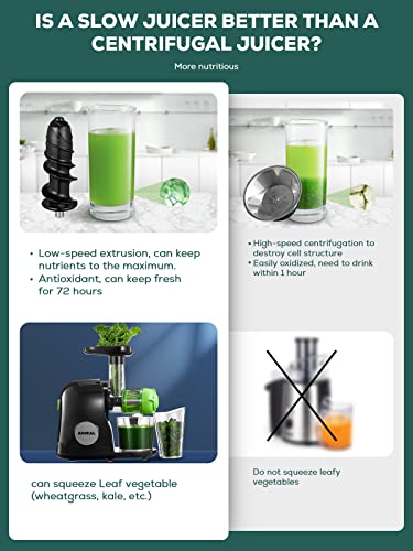 Juicer Machines, Aiheal New Generation Celery Slow Masticating Juicer Extractor Easy to Clean with Brush, Cold Press Juicer with Quiet Motor & Reverse Function for Fruits & Vegetables, Recipes (Elegant Black)
