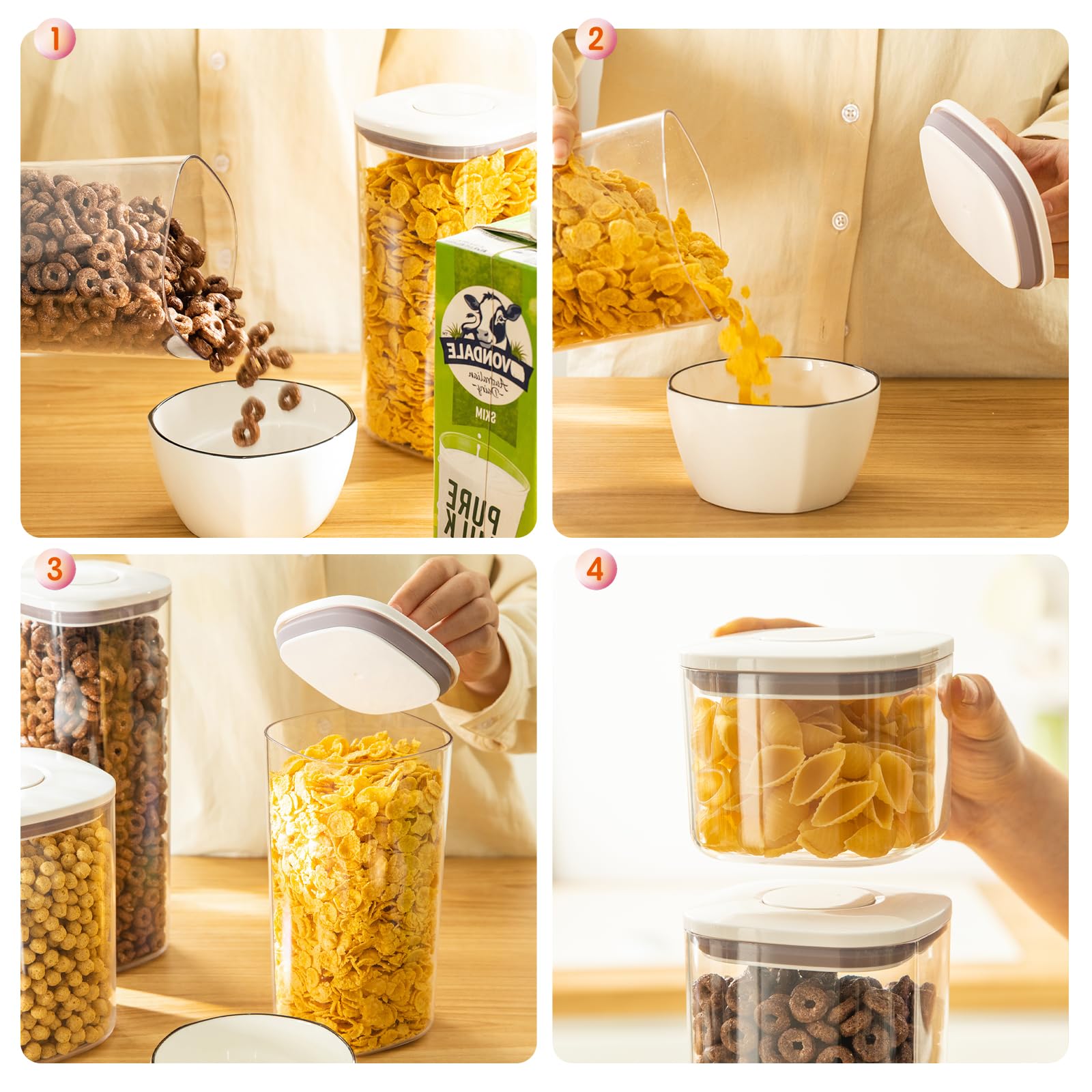 LivLab Airtight Small Grips POP Rice Cereal Dispenser - Rice Container Food Storage Bin Granola Cat/Dog Food Container (2.2 Qt)