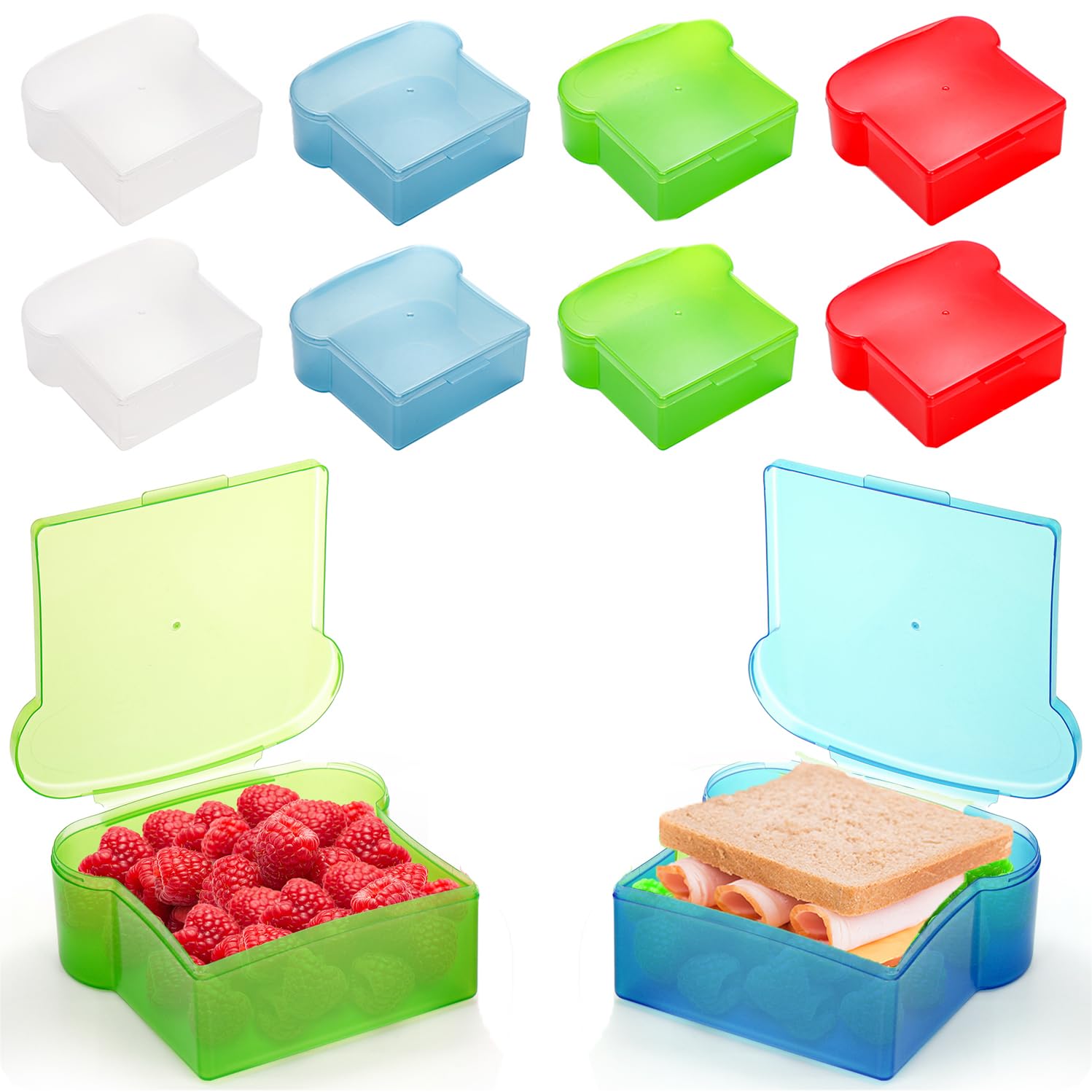Nicunom 8 Pack Sandwich Containers, 20 Oz Toast Shape Sandwich Box Food Grade PP Lunch Boxes, Sandwich Storage Containers for Snack Meal Prep, Microwave & Freezer Safe, 4 Color
