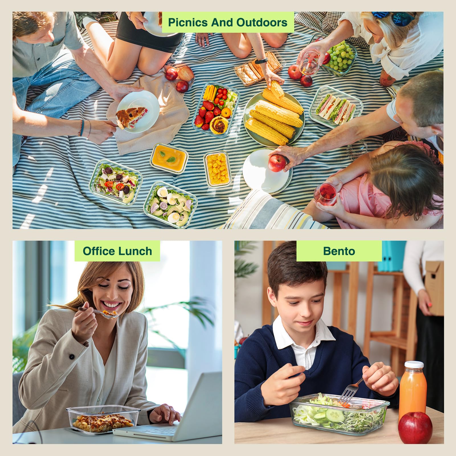 Glotoch 10 Pack Glass Food Storage Containers with Lids Reusable, Ultra Thick Borosilicate Glass Containers for Meal Prep/Lunch, Dishwasher/Microwave/Oven/Freezer Safe, Grey