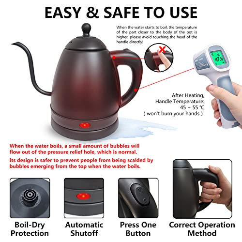 BLBO Gooseneck Kettle ,110v Electric kettle 1.0L Pot body 100% Stainless Steel Electric tea kettle High temperature blisters drainage groove is designed in the handle Quick Heating Pour Over Kettle
