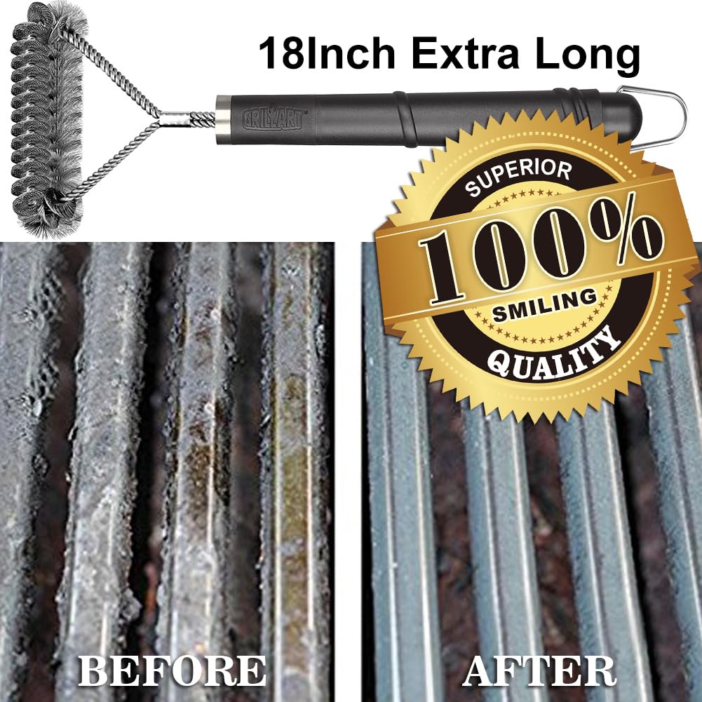 GRILLART Grill Brush Bristle Free & Wire Combined BBQ Brush - Safe & Efficient Grill Cleaning Brush- 17" Grill Cleaner Brush for Gas /Porcelain/Charbroil Grates - BBQ Accessories Gifts for Men