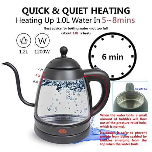 BLBO Gooseneck Kettle ,110v Electric kettle 1.0L Pot body 100% Stainless Steel Electric tea kettle High temperature blisters drainage groove is designed in the handle Quick Heating Pour Over Kettle
