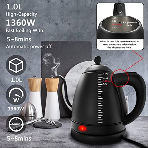 BLBO Gooseneck Kettle ,110v Electric kettle 1.0L Pot body 100% Stainless Steel Electric tea kettle High temperature blisters drainage groove is designed in the handle Quick Heating Pour Over Kettle