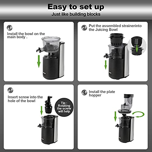 Viesimple Masticating Juicer Cold Press Juicers Machine Easy to Clean Slow Juicer Extractor for Vegetable Fruit Juice Smoothies, Large WIDE 3.15β Turn Over Wide Chute, Quite Low db Juicer Machine