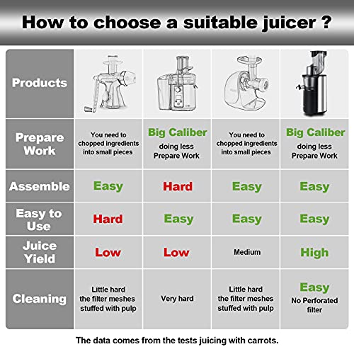 Viesimple Masticating Juicer Cold Press Juicers Machine Easy to Clean Slow Juicer Extractor for Vegetable Fruit Juice Smoothies, Large WIDE 3.15β Turn Over Wide Chute, Quite Low db Juicer Machine