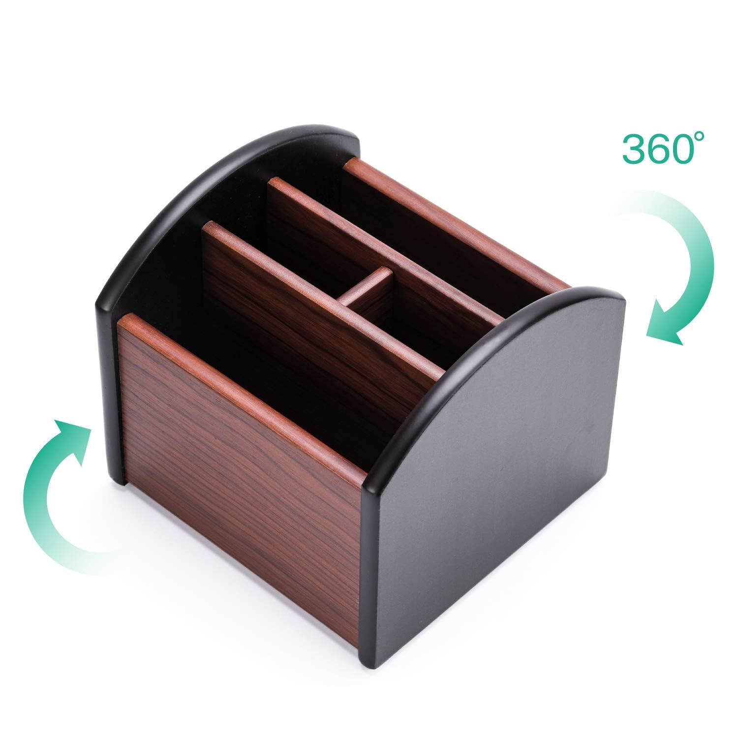 MaxGear Remote Control Holder Remote Caddy Organizer Wooden Desk Organizers with 4 Compartments, Remote Control Organizer for Table
