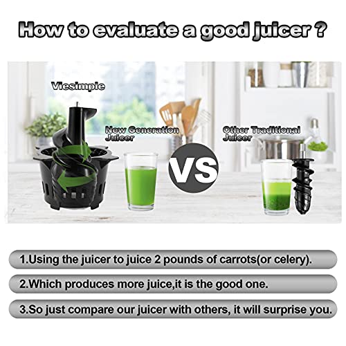 Viesimple Masticating Juicer Cold Press Juicers Machine Easy to Clean Slow Juicer Extractor for Vegetable Fruit Juice Smoothies, Large WIDE 3.15β Turn Over Wide Chute, Quite Low db Juicer Machine