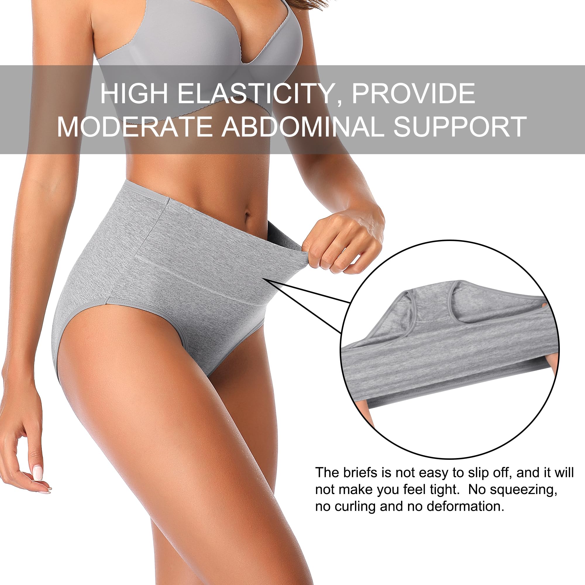 IROCUE High Waisted Underwear Cotton Brief Ladies Panties Full Coverage Breathable Tummy Control Underwear for Women Multipack-L