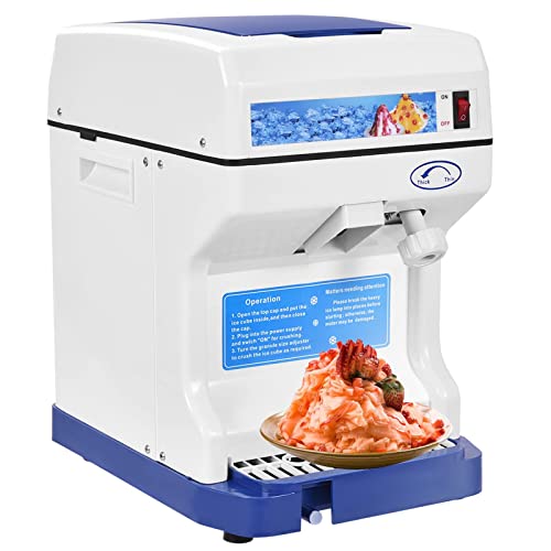 PETSITE Electric Ice Crusher Shaver, 250W Adjustable Shaved Ice Maker Machine, 265LBS/H, Snow Cone Maker for Home and Commercial Use, White Blue