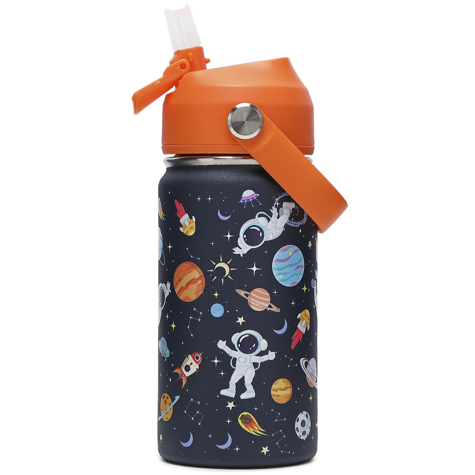 Scothen Kids Insulated Water Bottle with Straw Lid, 14oz Double Wall Vacuum 18/8 Stainless Steel Kids Tumbler, BPA-FREE Leak Proof Toddler Metal Water Bottle Kids Cups for School Travel Boys Girls