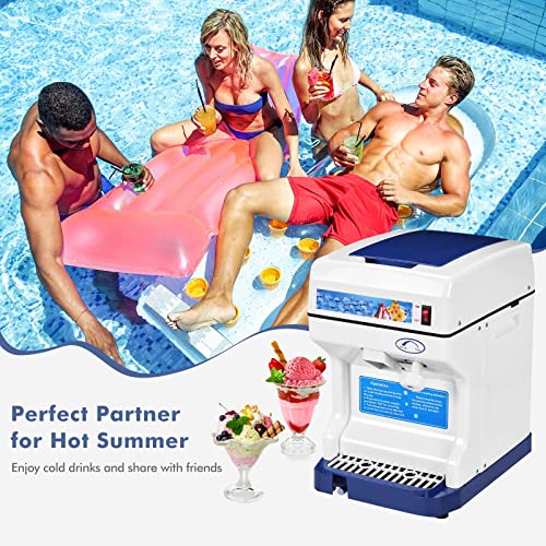 PETSITE Electric Ice Crusher Shaver, 250W Adjustable Shaved Ice Maker Machine, 265LBS/H, Snow Cone Maker for Home and Commercial Use, White Blue