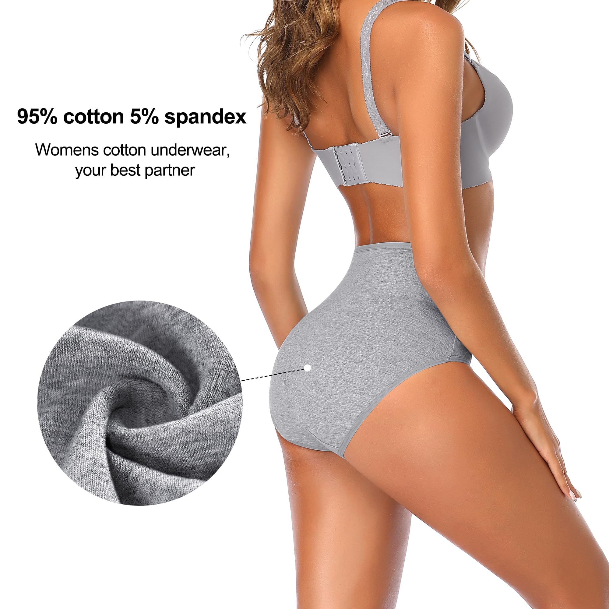 IROCUE High Waisted Underwear Cotton Brief Ladies Panties Full Coverage Breathable Tummy Control Underwear for Women Multipack-L