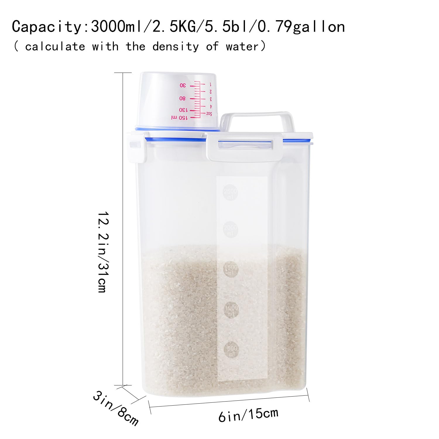 2 Pcs 5 lb Rice Dispenser Flour Storage Container, Airtight Dry Food Storage Bin with Pouring Spout & Measuring Cup, Kitchen Pantry Plastic Clear Jars for Oatmeal, Grain, Cereal, Pasta, Dog Pet Food
