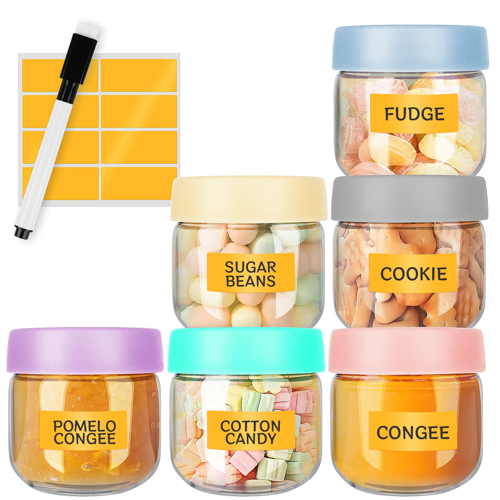 GoldArea 6 Pack Glass Baby Food Containers,8 oz Baby Food Storage Jars with Lids,Glass Baby Food Jars,Breast Milk, Small Containers for Fridge-Freezer & Microwave Safe.