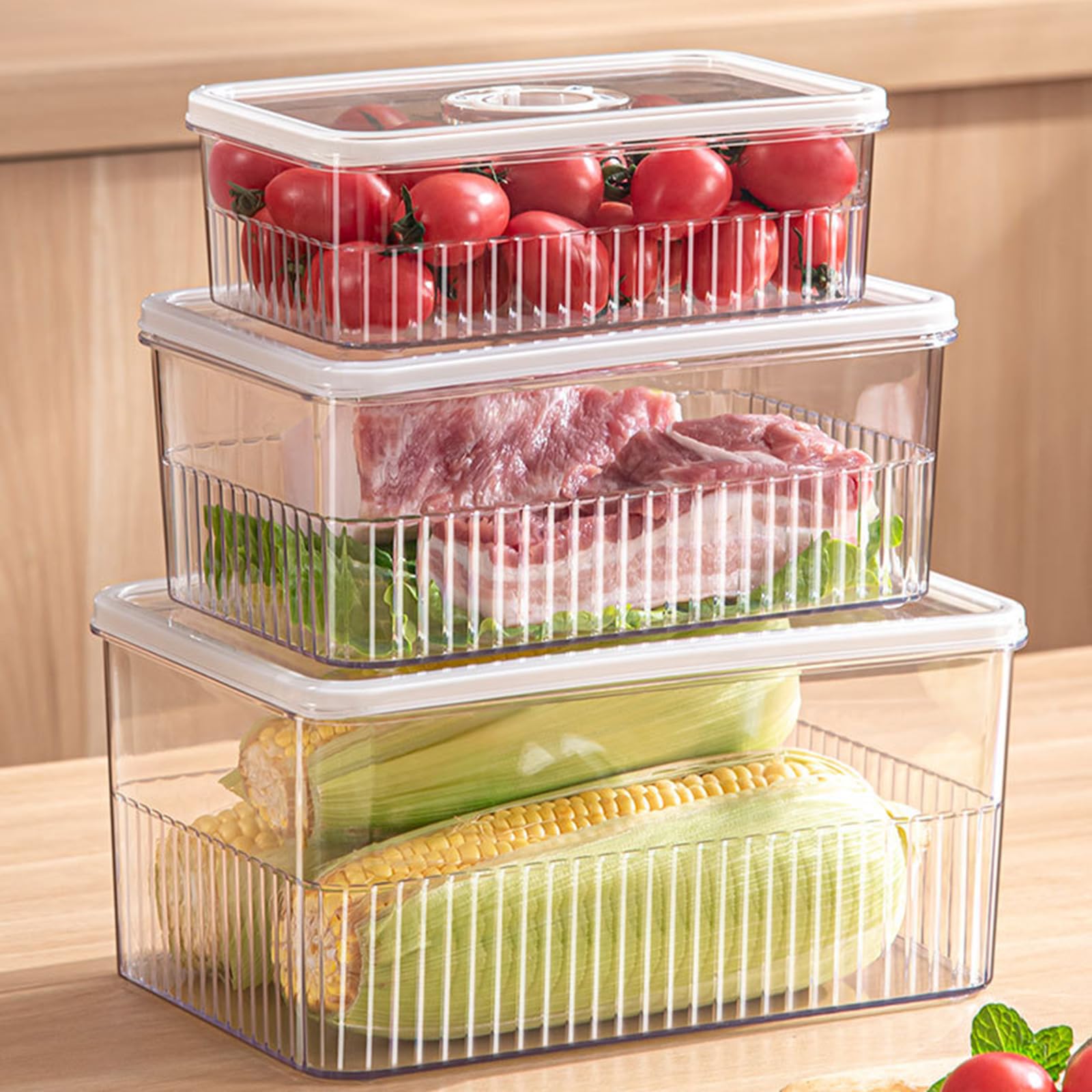 Refrigerator Organizer Bins, Clear Fridge Organizers and Storage with Date Recorder for Fridge, Stackable with Lids, Food Storage Containers for Fruit, Vegetable, Drinks, Cereals ﻿