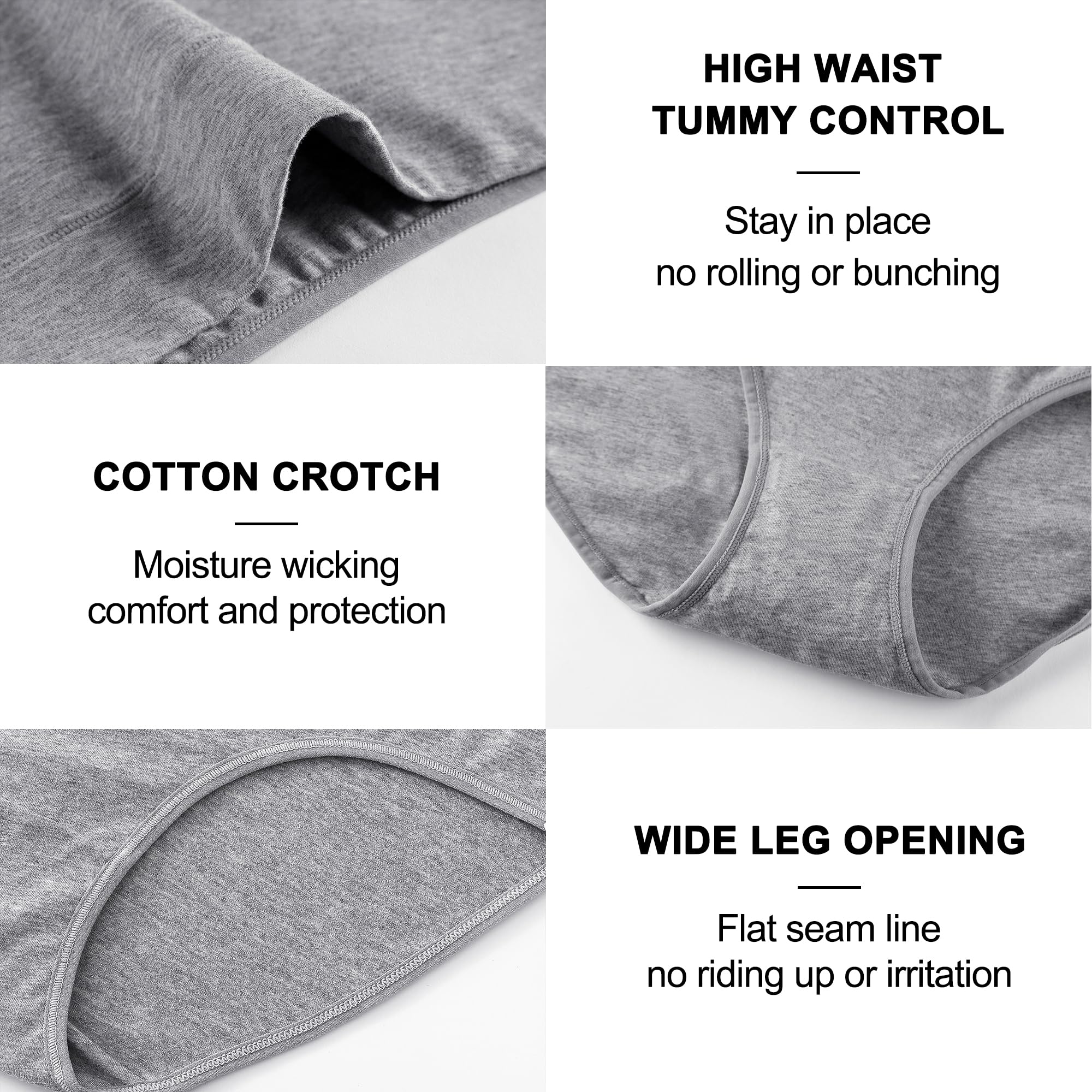 IROCUE High Waisted Underwear Cotton Brief Ladies Panties Full Coverage Breathable Tummy Control Underwear for Women Multipack-L