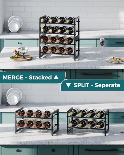 OROPY Wine Rack Countertop, 16 Bottle Wine Racks for Wine Bottles Storage Display, 4 Tier Metal Wine Holder Free Standing Floor Black