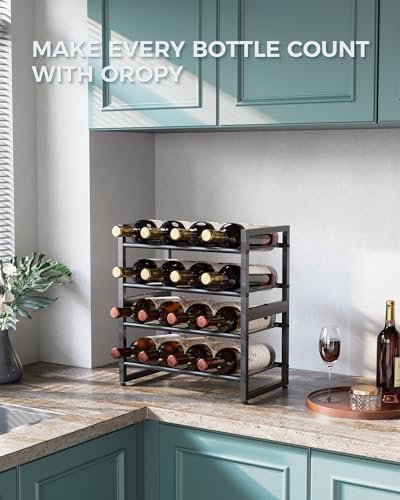 OROPY Wine Rack Countertop, 16 Bottle Wine Racks for Wine Bottles Storage Display, 4 Tier Metal Wine Holder Free Standing Floor Black