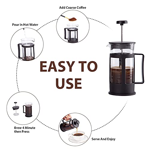 Entemah French Press Coffee Maker, Coffee Press with Heat Resistant Thickened Borosilicate Glass, 12oz(350ml)