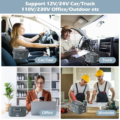 PHIWILLS 100W Electric Lunch Box, 1.8L Container with PP Lid, 12V/24V/110V Food Warmer Heater for Car/Truck/Work, Heated Lunchbox with 0.45L Compartment, Stainless Steel Spoon & Fork, Insulated Bag