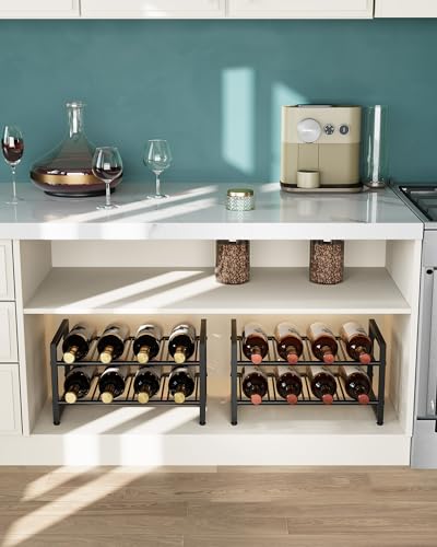 OROPY Wine Rack Countertop, 16 Bottle Wine Racks for Wine Bottles Storage Display, 4 Tier Metal Wine Holder Free Standing Floor Black