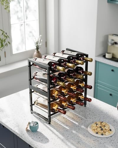 OROPY Wine Rack Countertop, 16 Bottle Wine Racks for Wine Bottles Storage Display, 4 Tier Metal Wine Holder Free Standing Floor Black