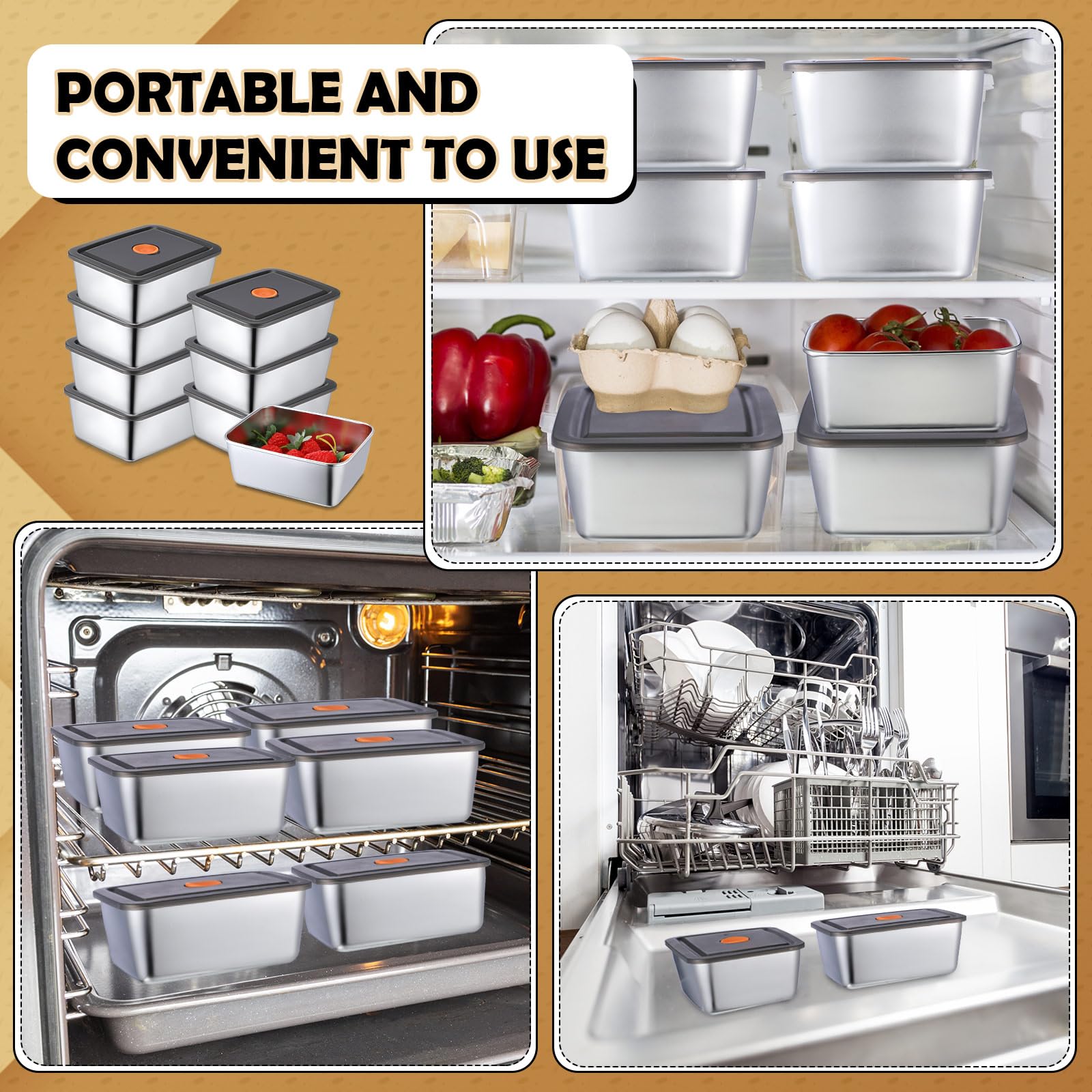 Layhit 10 Set 304 Stainless Steel Food Containers with Lids 20 oz Metal Marinating Snack Containers Box for Lunch, Leftovers, Dishwasher & Freezer Safe