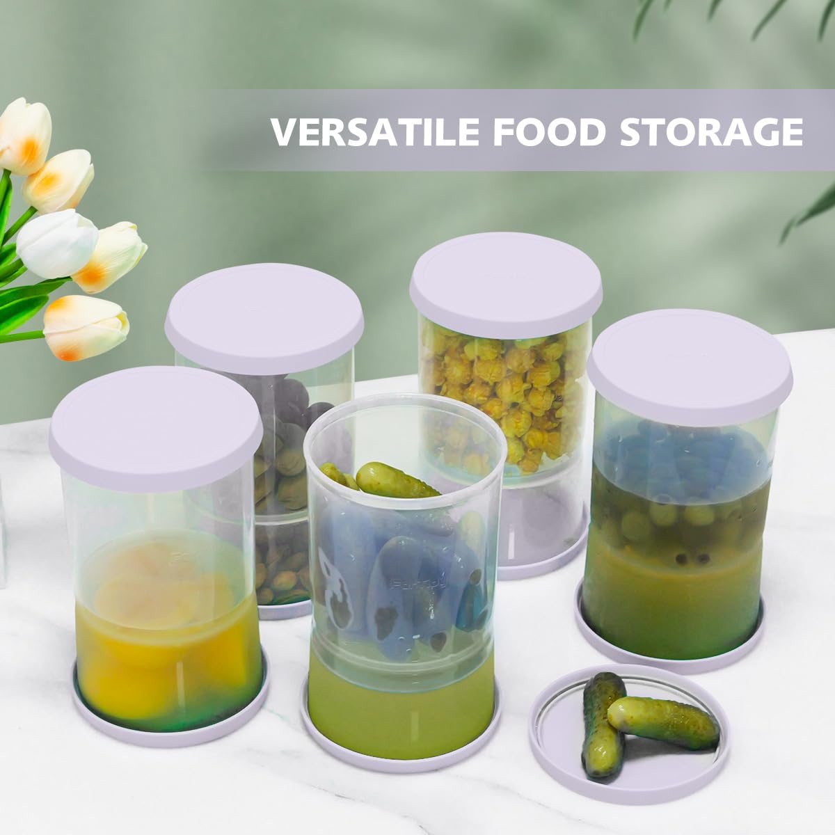 ForTidy Pickle Container with Strainer Flip and Label - 47 oz Airtight Olive Jar, BPA-Free, Dishwasher Safe, Goodbye Juice Finger, Kitchen Organization Must-Have Versatile Food Saver (Grayish White)