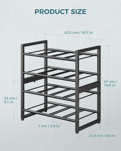 OROPY Wine Rack Countertop, 16 Bottle Wine Racks for Wine Bottles Storage Display, 4 Tier Metal Wine Holder Free Standing Floor Black