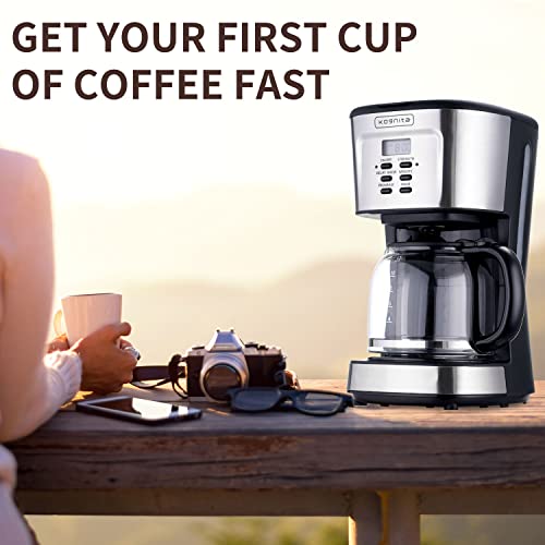 kognita 12 Cup Thermal Coffee Maker, Programmable Small Coffee Maker with Glass Carafe and Filter, Dirp Coffee Maker Coffee Pot Machine, Keep Warm, Brew Strength Control, 900W Fast Brew Auto Shut Off