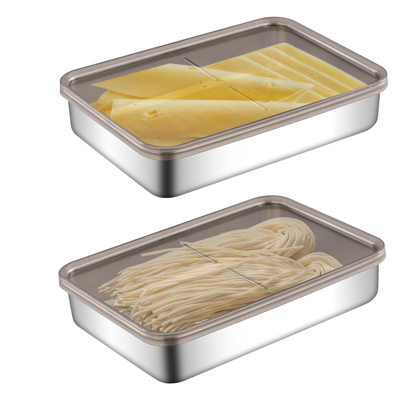 Mchodare 2pcs Deli Meat Containers, Bacon Container for Refrigerator, Stainless Steel Airtight Deli Meat Storage Lunch Meat Container for Refrigerator Fridge Organizers and Storage, HGI0116-L