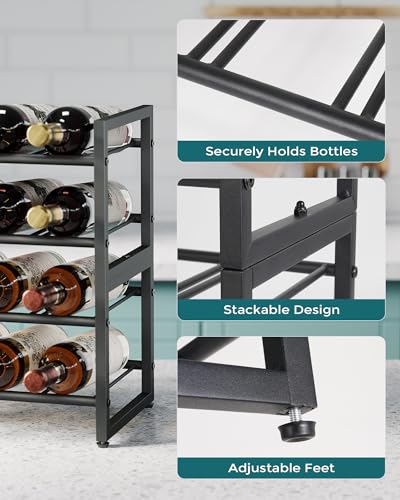 OROPY Wine Rack Countertop, 16 Bottle Wine Racks for Wine Bottles Storage Display, 4 Tier Metal Wine Holder Free Standing Floor Black