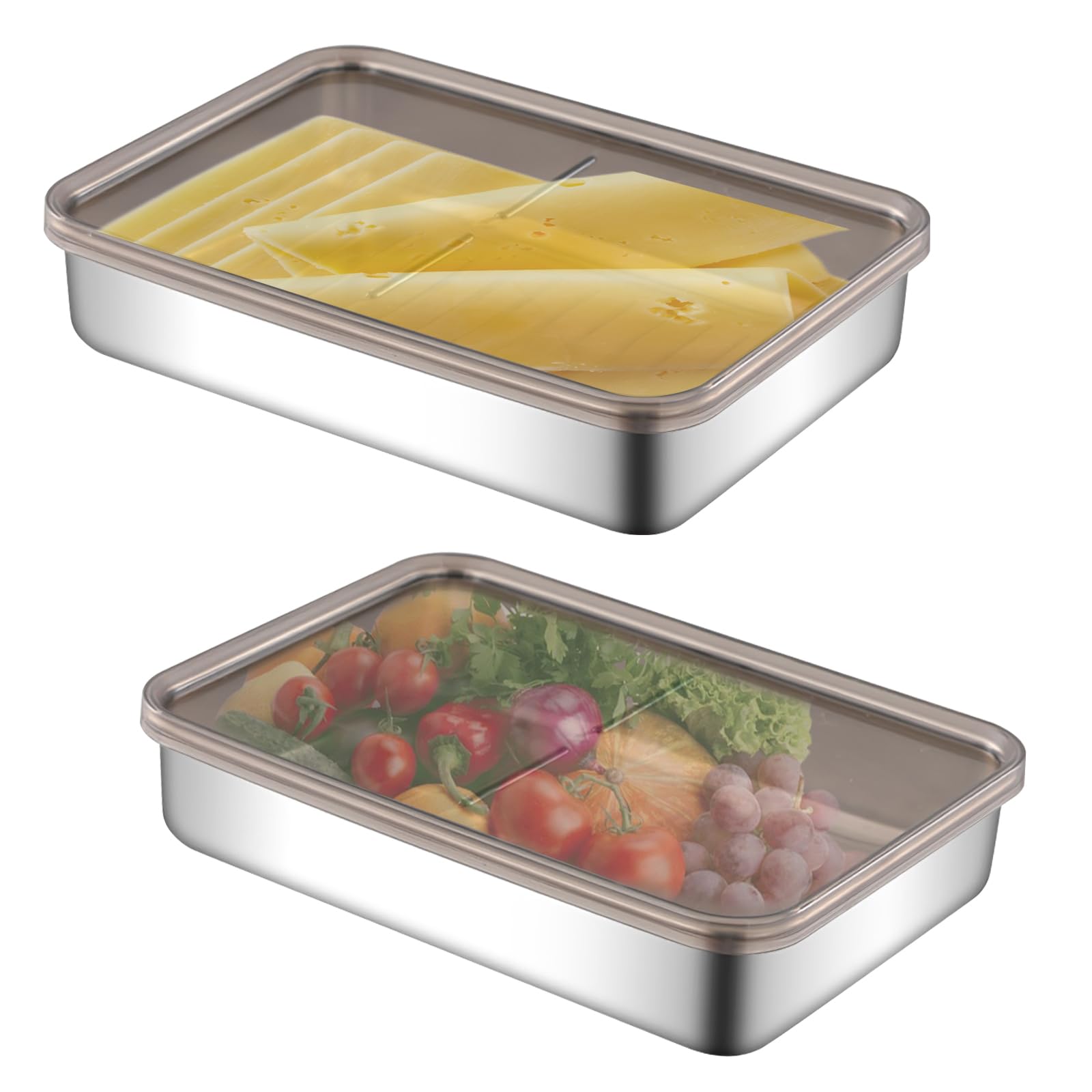 Mchodare 2pcs Deli Meat Containers, Bacon Container for Refrigerator, Stainless Steel Airtight Deli Meat Storage Lunch Meat Container for Refrigerator Fridge Organizers and Storage, HGI0116-L