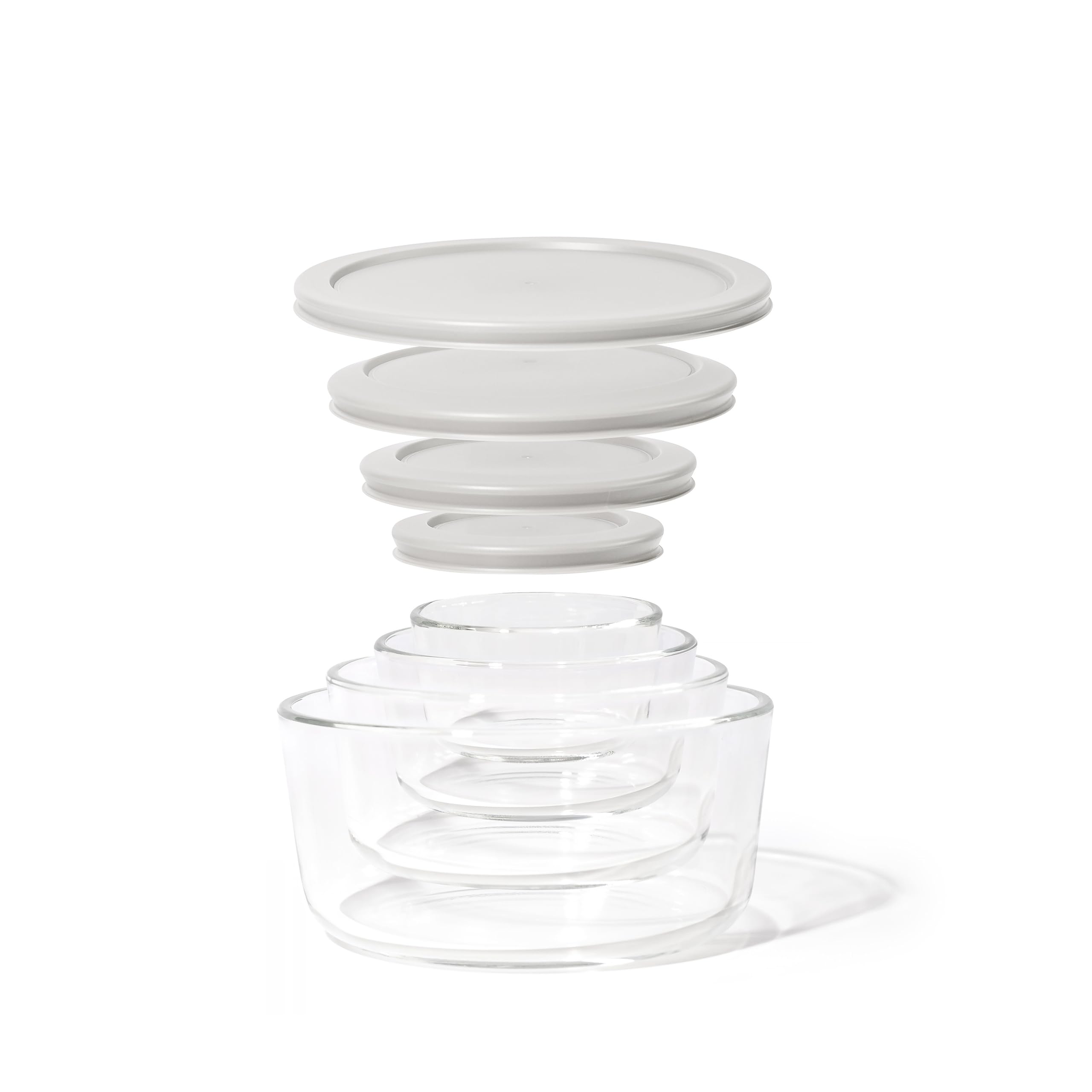 DURA LIVING 8-Piece Glass Food Storage Containers Set (4 Containers + 4 Lids) | Round, Nesting, Microwave & Dishwasher Safe | BPA-Free, Space-Saving | Grey Lids for Pantry & Kitchen Organization
