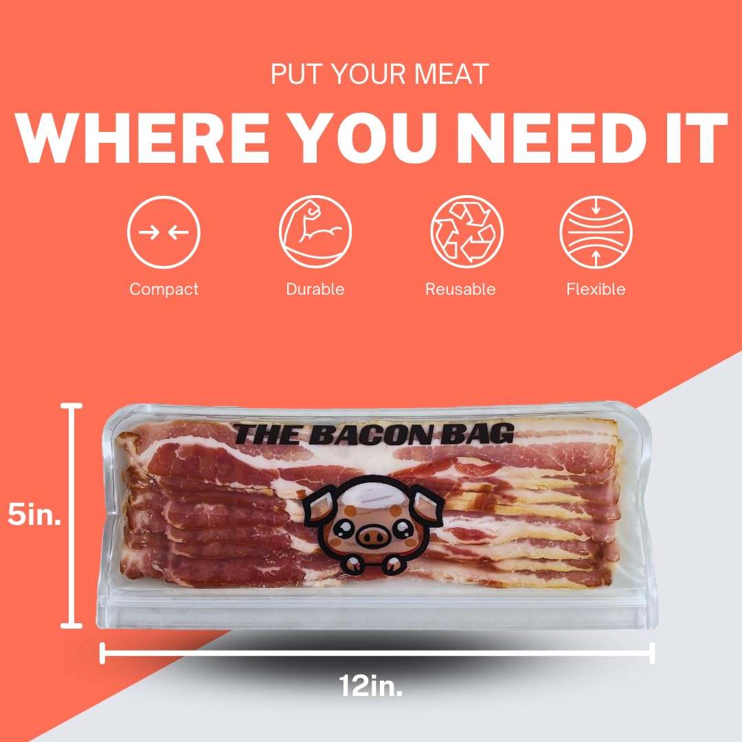 The Bacon Bag - EcoSmart Bacon Keeper - Reusable Silicone Bacon Storage Bag, BPA-Free, Leak-Resistant, Fresh Seal Design - Fridge Organizer for Bacon Lovers