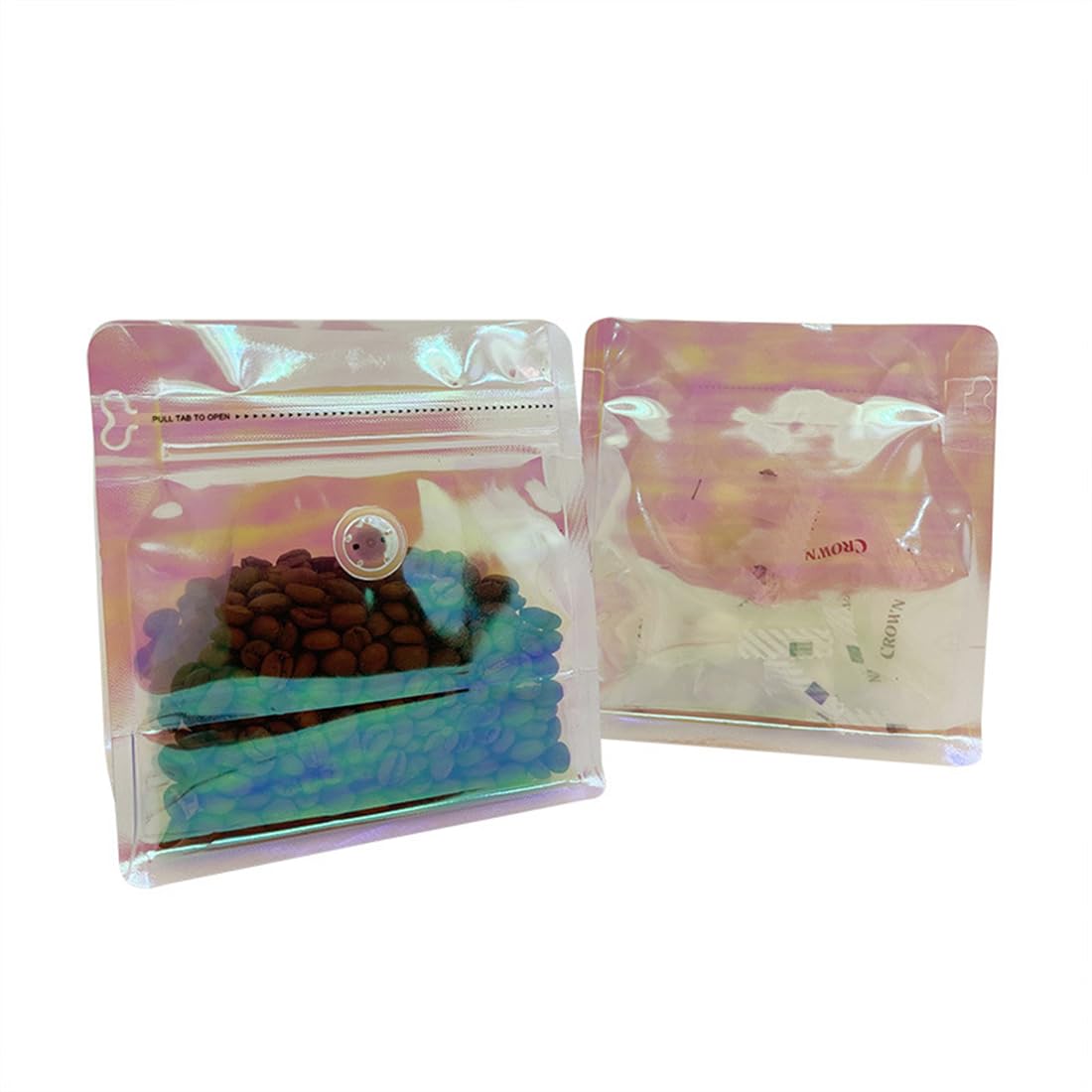 25 Count 8oz 16oz Coffee Bag with Valve Stand up Zipper Pouch Holographic Pink Silver Coffee Bags with Air Release Valve High Barrier Side Zip Lock Coffee Bean Storage Bag Resealable Bags (Silver)