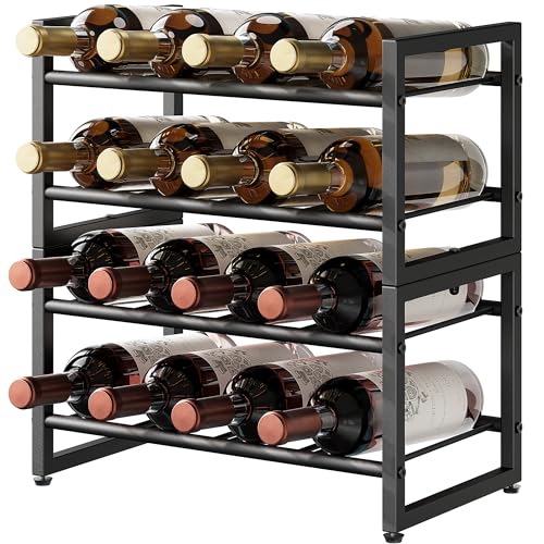 OROPY Wine Rack Countertop, 16 Bottle Wine Racks for Wine Bottles Storage Display, 4 Tier Metal Wine Holder Free Standing Floor Black