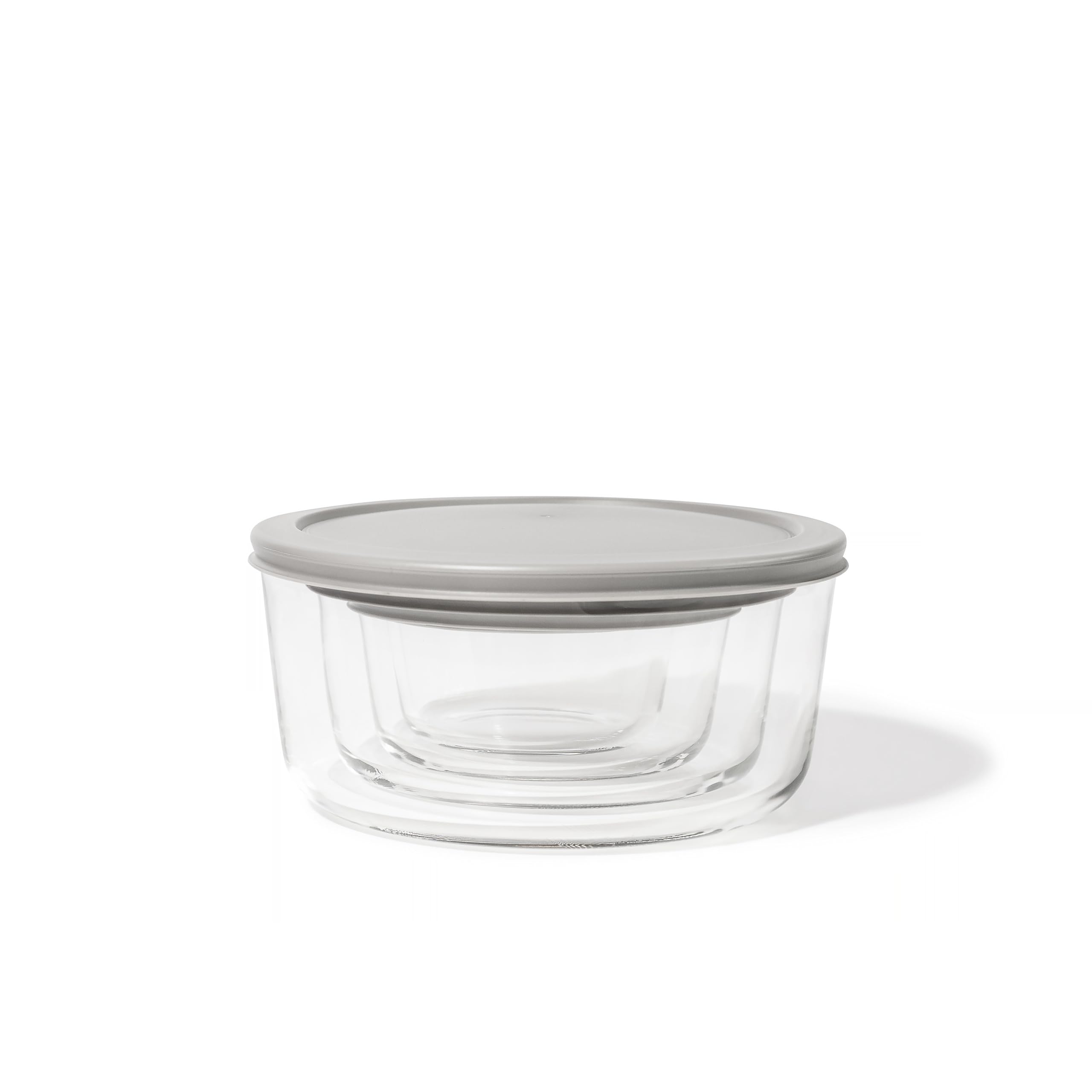 DURA LIVING 8-Piece Glass Food Storage Containers Set (4 Containers + 4 Lids) | Round, Nesting, Microwave & Dishwasher Safe | BPA-Free, Space-Saving | Grey Lids for Pantry & Kitchen Organization