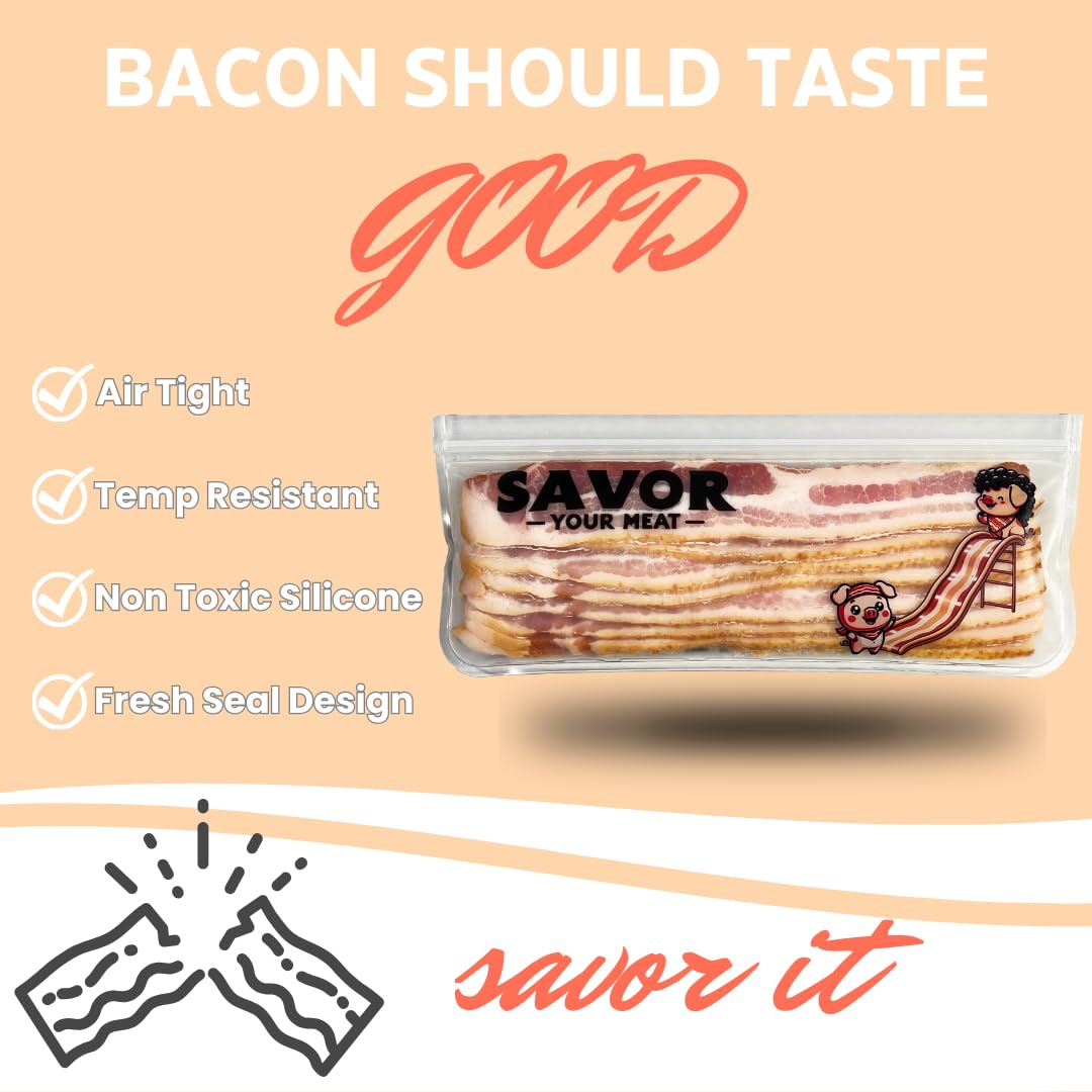 The Bacon Bag - EcoSmart Bacon Keeper - Reusable Silicone Bacon Storage Bag, BPA-Free, Leak-Resistant, Fresh Seal Design - Fridge Organizer for Bacon Lovers