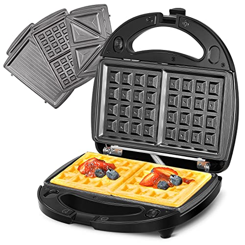 FOHERE 3-in-1 Sandwich Maker, Waffle Maker, Sandwich Grill, Portable Electric Panini Press with Removable Non-Stick Plates, LED Indicator Lights, Cool Touch Handle, Toaster, Grilled Cheese Machine