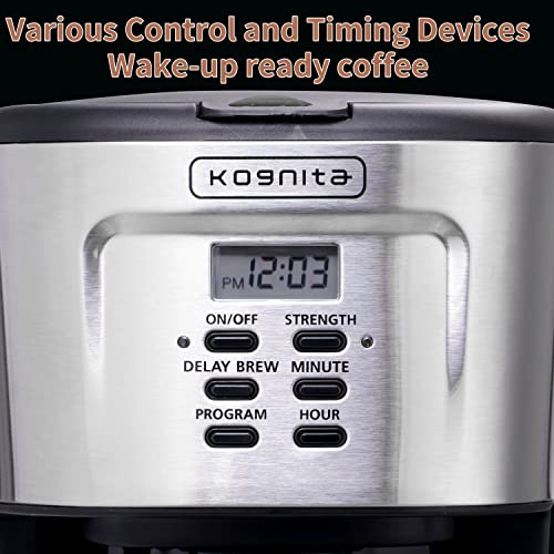 kognita 12 Cup Thermal Coffee Maker, Programmable Small Coffee Maker with Glass Carafe and Filter, Dirp Coffee Maker Coffee Pot Machine, Keep Warm, Brew Strength Control, 900W Fast Brew Auto Shut Off