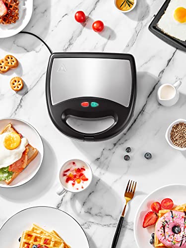 FOHERE 3-in-1 Sandwich Maker, Waffle Maker, Sandwich Grill, Portable Electric Panini Press with Removable Non-Stick Plates, LED Indicator Lights, Cool Touch Handle, Toaster, Grilled Cheese Machine
