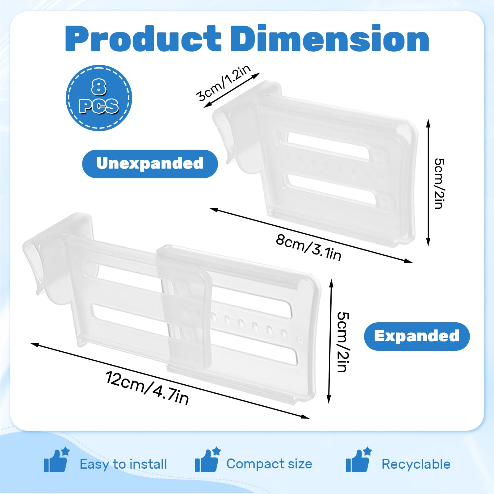 ASTIMESA 8 Pcs Adjustable Clear Fridge Divider Set, Retractable Fridge Door Organizer Clip, Snap-On Refrigerator Side Door Separators Grid Dividers for Kitchen Food Small Sundries Storage