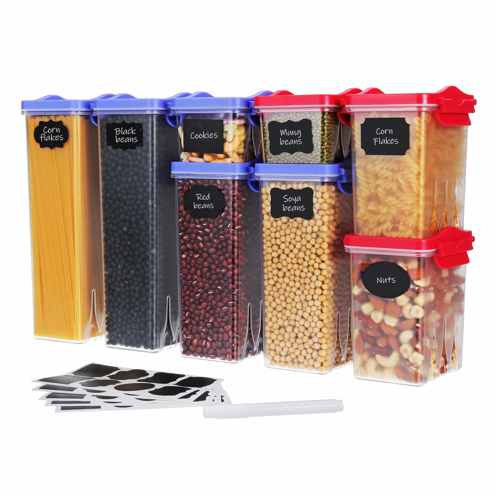 HOMER 8-Piece Moroccan Style Airtight Food Storage Containers - Versatile Kitchen Organizers with Easy Lock Sealing Lids - Includes Tall, Medium, Small & Mini Sizes - BPA-Free - Bonus Labels & Marker