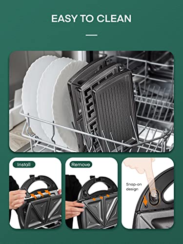 FOHERE 3-in-1 Sandwich Maker, Waffle Maker, Sandwich Grill, Portable Electric Panini Press with Removable Non-Stick Plates, LED Indicator Lights, Cool Touch Handle, Toaster, Grilled Cheese Machine