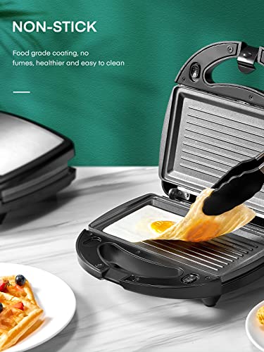 FOHERE 3-in-1 Sandwich Maker, Waffle Maker, Sandwich Grill, Portable Electric Panini Press with Removable Non-Stick Plates, LED Indicator Lights, Cool Touch Handle, Toaster, Grilled Cheese Machine