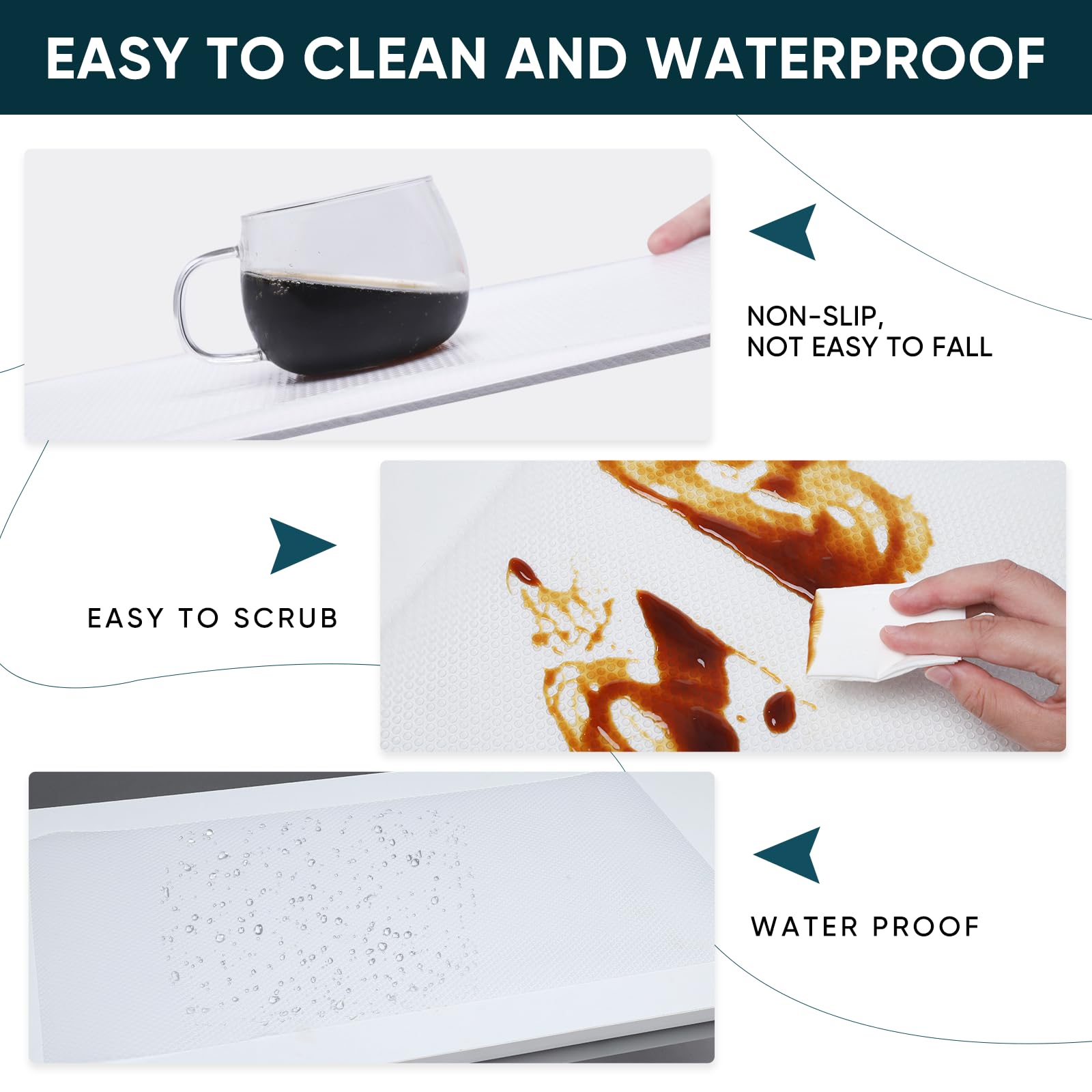 Shelf Liners for Kitchen Cabinets Non-Adhesive & Washable,Non Slip Cabinet Liners for Shelves Waterproof & Oil Proof,Clear Plastic Drawer Liner,Easy to Cut & Food-Grade EVA Material 12'' x 10' CT-1210